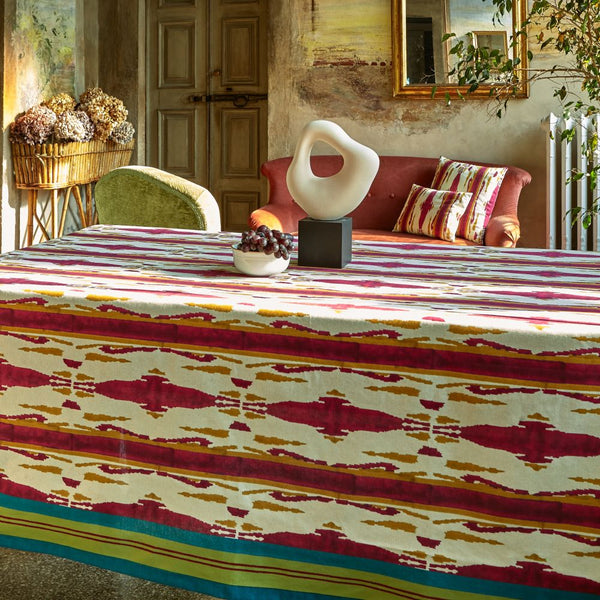 Lisa Corti Flame Aubergine Gold cotton tablecloth 180x350cm – Bellezza Home